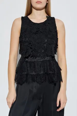 Munthe Openwork Sleeveless Top With Floral Embroidery