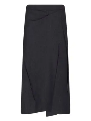 Victoria Beckham Wool Midi Skirt With Draped Details - Gray