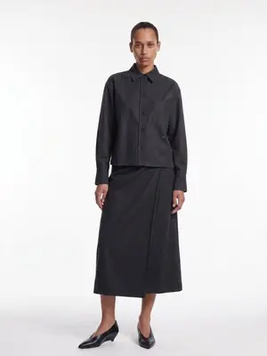 Victoria Beckham Wool Midi Skirt With Draped Details - Gray