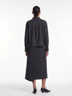 Victoria Beckham Wool Midi Skirt With Draped Details - Gray