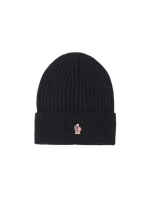 Moncler Virgin Wool Logo Beanie - Black