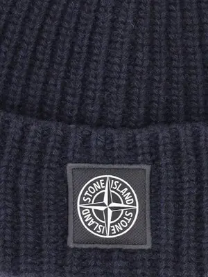 Stone Island Virgin Wool Logo Beanie - Blue