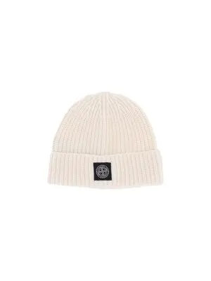 Stone Island Stone Island Virgin Wool Logo Beanie White