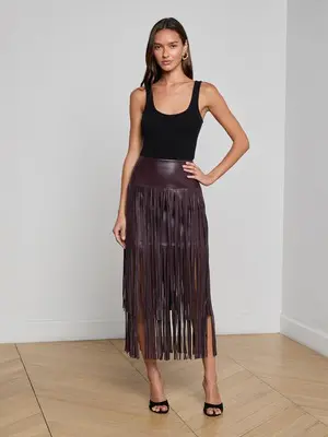L'Agence Karolina Fringe Skirt - Dark Malbec