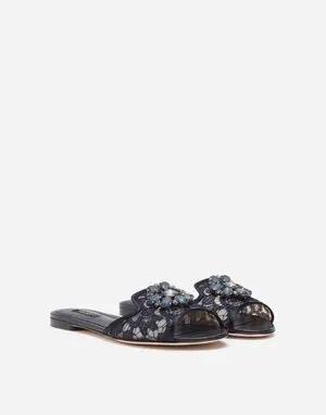 Dolce & Gabbana Lace Slippers With Bejeweled Embellishment