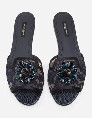 Dolce & Gabbana Lace Slippers With Bejeweled Embellishment