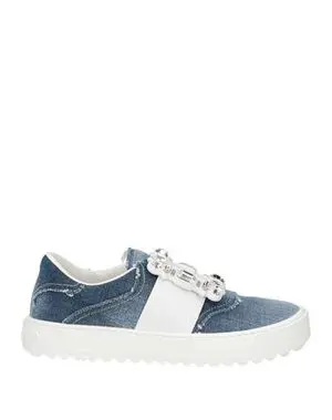 ROGER VIVIER Embellished Denim Slip-on Sneakers - Blue