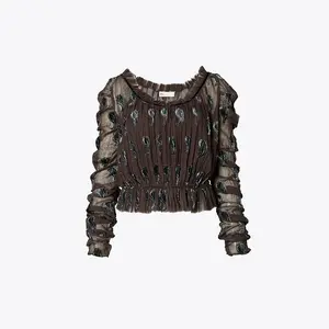Tory Burch Ruched Velvet Top - Brown Paisley