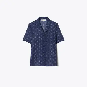 Tory Burch Printed Camp Shirt - Blue Pajama Print