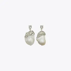 Tory Burch Moondance Crystal And Pearl Drop Earrings Ivory/crystal