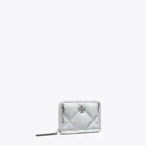 Tory Burch Small Kira Diamond Quilt Metallic Zip-around Wallet - Silver