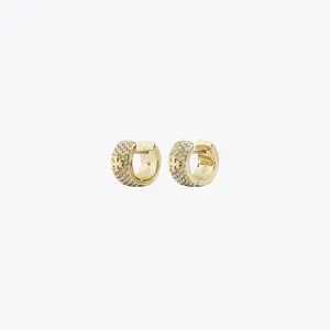 Tory Burch Icon Pavé Huggie Earrings - Tory Gold/crystal