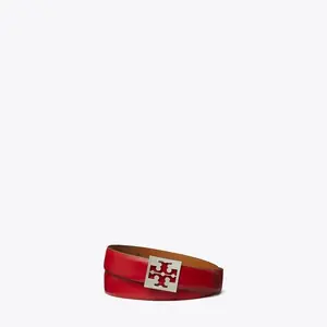 Tory Burch 1.5" Square Logo Belt - Tory Red/aged Tan