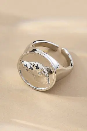 Anthropologie Dog Icon Cocktail Ring - Silver