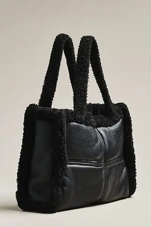 LAMARQUE Zoey Sherpa Fleece Leather Tote - Black