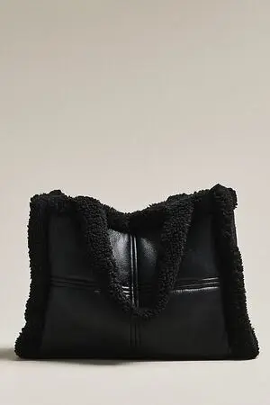LAMARQUE Zoey Sherpa Fleece Leather Tote - Black