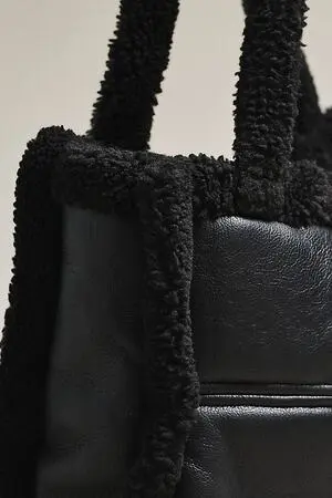 LAMARQUE Zoey Sherpa Fleece Leather Tote - Black