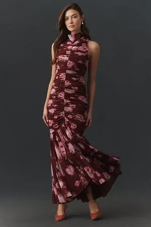 Bhldn Mesh Ruched Maxi Dress - Pink Floral