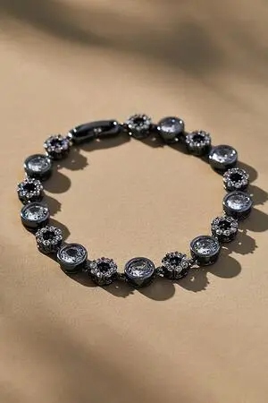 Anthropologie Round Crystal Bracelet - Gunmetal
