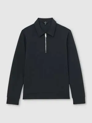 REISS Prince Premium Interlock Half-zip Polo Sweatshirt - Navy Blue