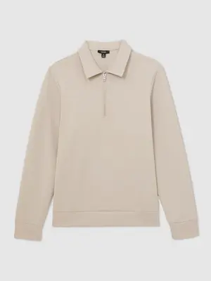 REISS Prince Premium Interlock Half-zip Polo Sweatshirt