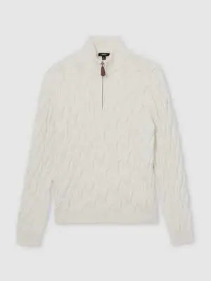 REISS Greenford Half-zip Cable-knit Jumper - Winter White