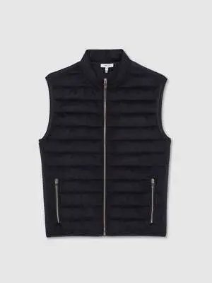REISS Brushed Jersey Quilted Gilet - Navy