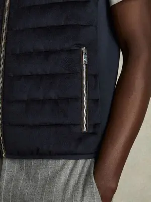 REISS Brushed Jersey Quilted Gilet - Navy