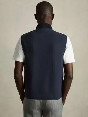 REISS Brushed Jersey Quilted Gilet - Navy