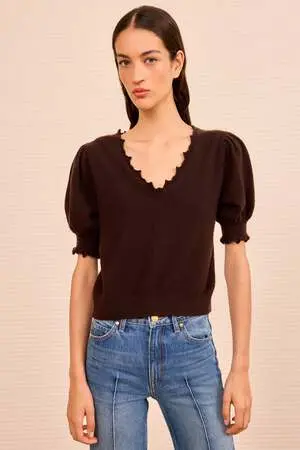 Ulla Johnson Polline Cashmere Puff Sleeve Top - Wenge