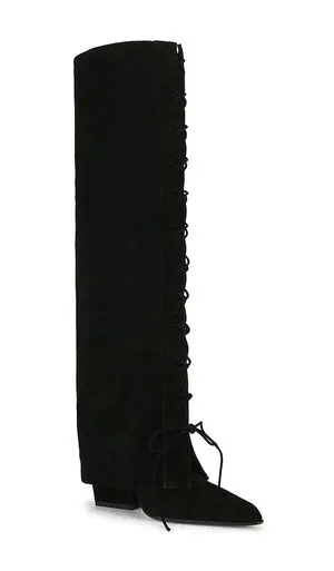 Paris Texas Jane Fold Over Lace Up Boot 100 - Black