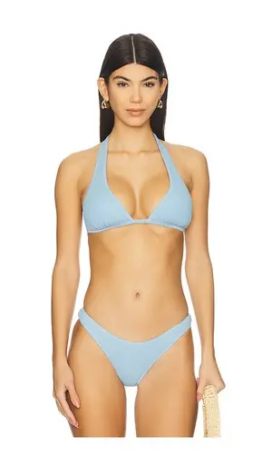 Frankies Bikinis Frank Thermal Triangle Bikini Top In Baby Blue - Lullaby Sky