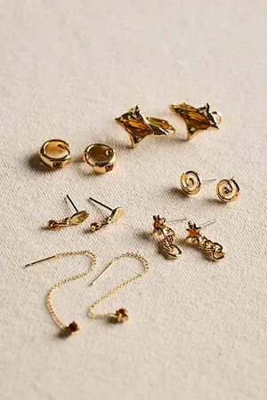 Free People Gold Plated Earring Set - Gold/citrine