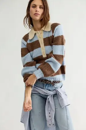 THE TINY BIG SISTER Frank Striped Merino Wool Polo