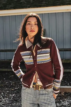 Free People We The Free The Fire Cardigan - Burgundy Combo