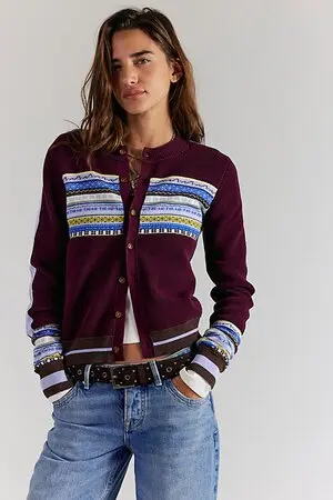 Free People We The Free The Fire Cardigan - Burgundy Combo