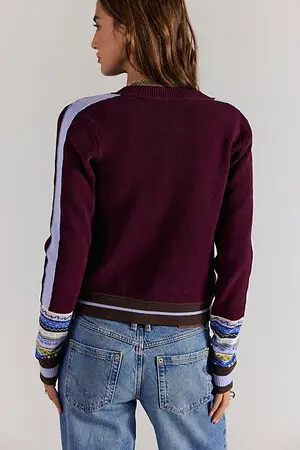 Free People We The Free The Fire Cardigan - Burgundy Combo