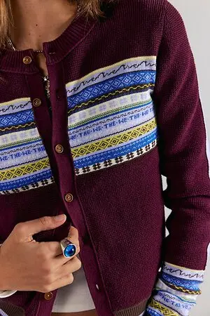 Free People We The Free The Fire Cardigan - Burgundy Combo