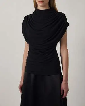 VIVEH Cap-sleeve Turtleneck Top - Black