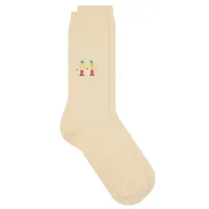 Folk Waffle Socks With Embroidery Detail - Ecru