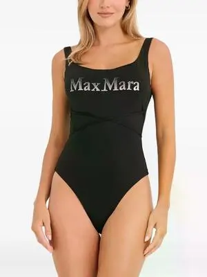 Max Mara Carisma Logo Print Swimsuit - Black