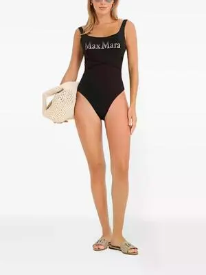 Max Mara Carisma Logo Print Swimsuit - Black