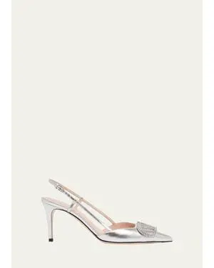 Valentino Garavani 80mm Vlogo Signature Strass Slingback Pumps - Silver