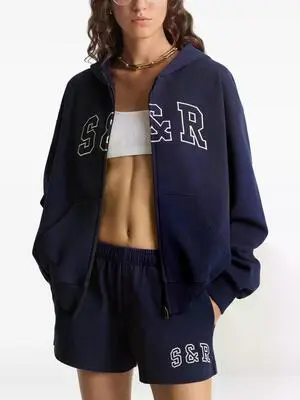 SPORTY & RICH Embroidered Elasticated Shorts - Blue