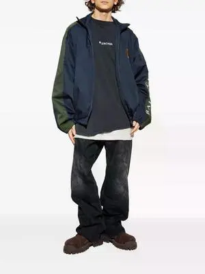Balenciaga Logo Patch Bomber Jacket - Blue