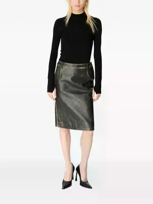 MARINE SERRE Leather Midi Skirt With Moon Motif - Black