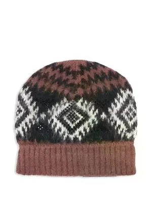 ERMANNO FIRENZE Patterned Beanie Hat - Brown