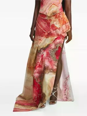 IRINA VOINEA Printed Asymmetrical Maxi Skirt - Pink