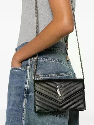 Saint Laurent Chevron Chain Clutch Bag - Black