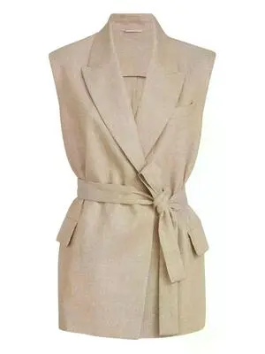 Brunello Cucinelli Linen Belted Vest - Neutrals